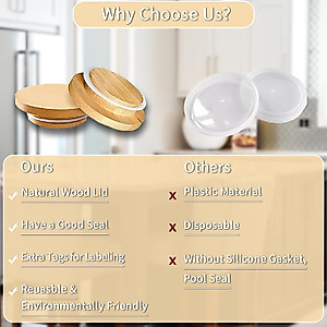 Oui Yogurt Jar Lids, 12 Pack Lids for Oui Yogurt Jars, Bamboo Wooden Lids for Oui Yogurt Jars, Reusable Yogurt Bamboo Jar Lids Set with Silicone Sealing, Oui Lids for Yogurt Jars
