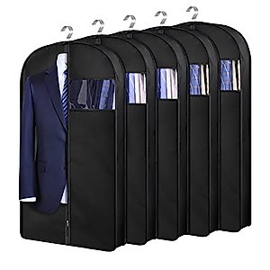 AOODA 43" Gusseted Suit Bags for Closet Storage Hanging Garment Bags for Men Travel Coat Clothes Cover with Handles (5 Packs)