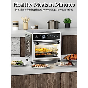 Air Fryer Toaster Oven Combo,10-in-1 12.6QT Compact Countertop Oven,9 Touch Screen Presets & 1 DIY Function,Easy Digital Controls,4 Accessories Included,Stainless Steel,Kitchen Elite