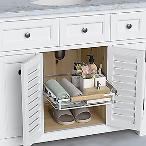 GNEOUS Greal Expandable Cabinet Pull Out Basket Heavy Duty Slide Out Pantry Shelves Under Sink Organizers And Storage For Kitchen, Bathroom, Wardrobe, Cupboard, Adjusted Width 11.8"-18", 1 Pack