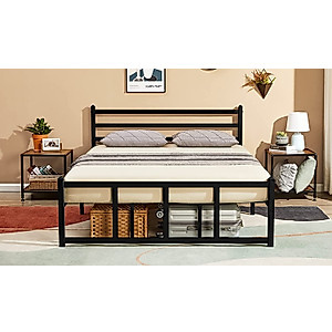 GreenForest Full Size Bed Frame with Headboard and Footboard Heavy Duty Supports Mattress Foundation, No Box Spring Needed, Black