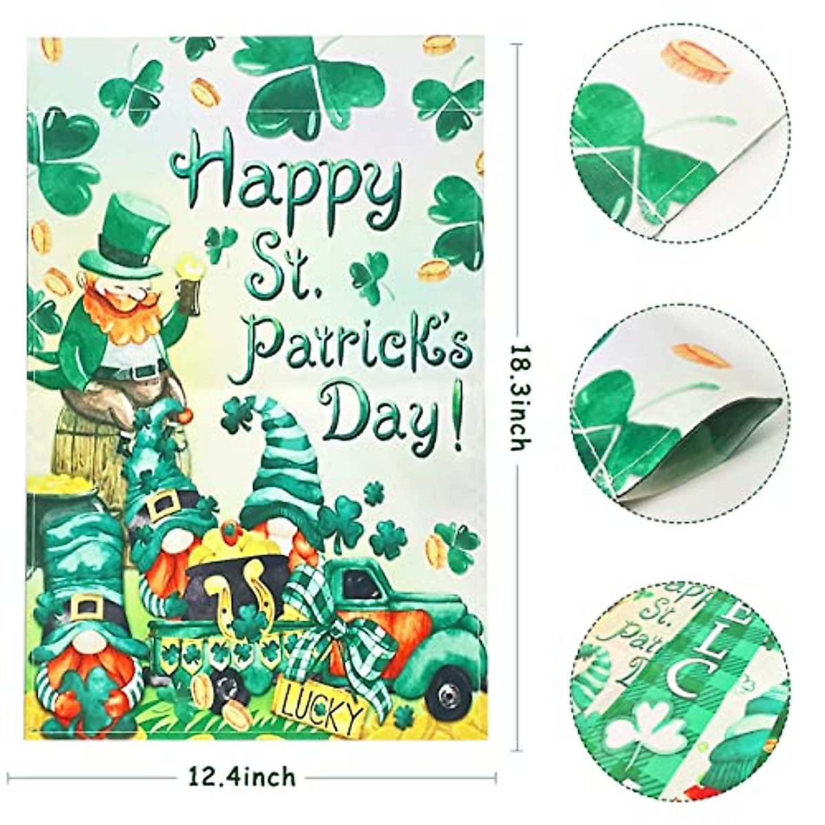 St Patricks Day Decorations Outdoor, St Patrick's Day Garden Flag Gnome Shamrock , 3PCS Yard Flag Irish Green Shamrock Garden Flag Double Sided Decorative Garden Flag for St. Patrick's Day Outdoor Decoration（3PACK)