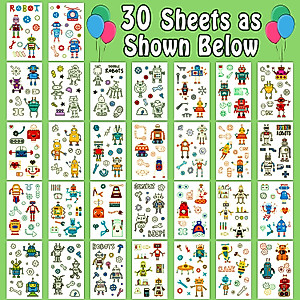 Partywind 315 Styles (30 Sheets) Glow Robot Party Favors, Luminous Robots Temporary Tattoos for Boys Party Supplies Birthday, Goodie Bag Stuffers for Children