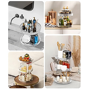 Acina 2-Tier Bathroom Countertop Organizer: 360° Clear Lazy Susan Rotating Storage Tray - Spinning Perfume Cosmetics Vanity Shelf for Bathroom Cabinet, Kitchen (Large)