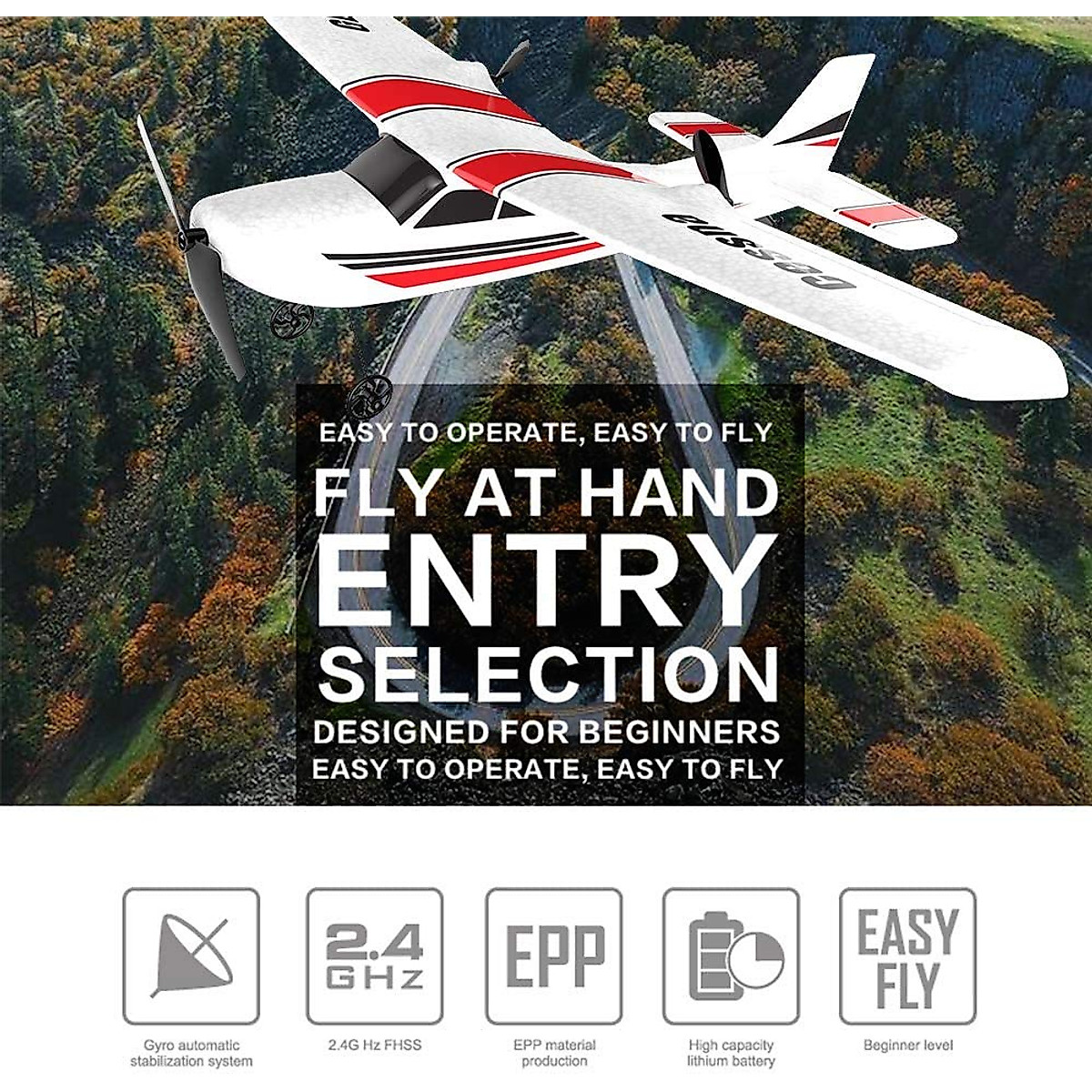 LBKR Tech RC Airplane,Remote Control Airplane Ready to Fly with Durable Foam Body,2 Channels Stable to Flight RC Plane Built in 6-Axis Gyro,Easy to Control Remote Control Plane for Kids Boys Beginner