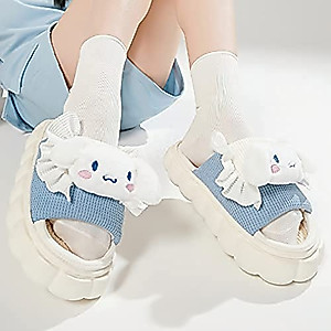 FUDEXING Kawaii Slippers For Women Fuzzy Cute Cartoon Shoes Warm Soft Sole Non-Slip Lightweight Slippers Linen Home Slippers (39-40), Blue, 8-8.5 Women/6.5-7 Men