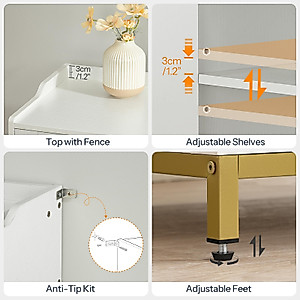 HOOBRO Shoe Cabinet, 5-Tier Shoe Storage Cabinet, Shoe Cabinet Storage for Entryway, Shoe Organizer Cabinet with 3 Adjustable Shelves for Hallway, Living Room, Gold and White DW41SC01