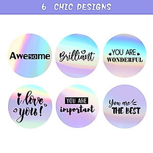 600 Pieces Round Inspirational Stickers Motivational Encouragement Stickers Labels Black Ink Holographic Rainbow Sticker Inspiring Planner Stickers for Greeting Cards Envelopes Sealing Decor, 1.5 Inch