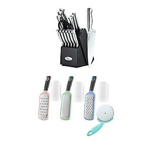 Marco Almond KYA28 Japanese High Carbon Stainless Steel Self Sharpening Knife Block Set + Marco Almond MA61 Cheese Graters Set of 4