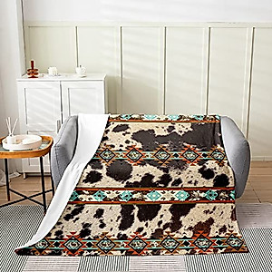 Erosebridal Cowhide Fleece Blanket Brown Highland Cow Blanket Western Throw Blanket Exotic Aztec Throw 50x60 Inch Flannel Blanket Farmhouse Wild Animals Longhorn Skin Luxury Soft Fuzzy Blanket