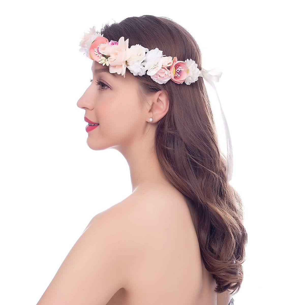 Women Rose Flower Headband Floral Crown Garland Halo Wedding Festivals Photo Props (Multicolor)