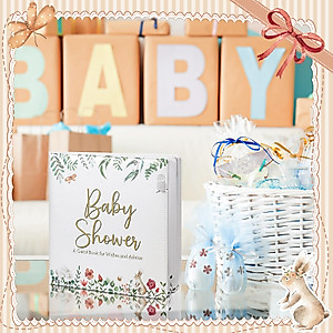 Engrowtic Floral Baby Shower Leather Guest Book with Pen 112 Pages Thanksgiving Day Guestbook Baby Shower Sign in Guest Book with Birth Date Baby Name Wishes Advice Gift for Parents