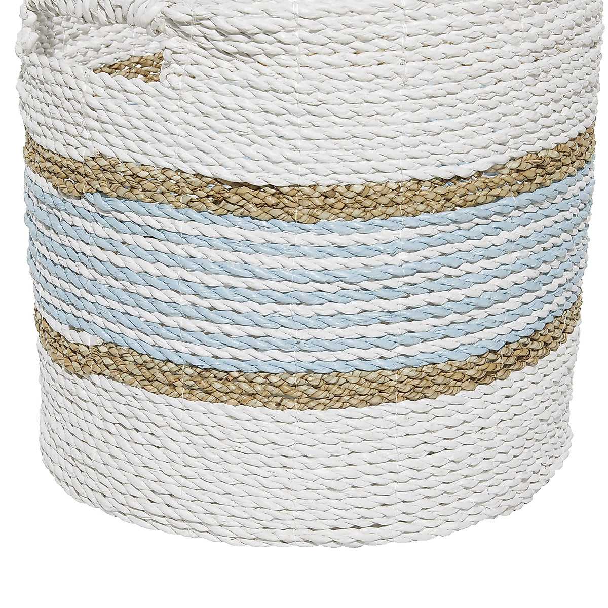 Deco 79 Wood Cylinder Storage Basket with Handles, Set of 3 16", 14", 13"H, White