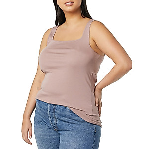 Amazon Essentials Women's Slim Fit Square Neck Tank, Pack of 2, Light Beige/Dark Taupe, Large