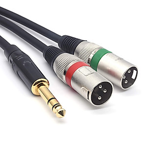 SiYear 10FT 6.35mm (1/4inch) TRS Male Plug to 2 Dual XLR Male Stereo Unbalanced Y Splitter Patch Microphone Cable Cord （3M）