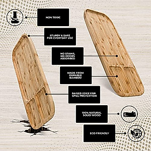 Premium Bamboo Portion Control Plate with Three Divided Sections | Wooden Adult Size Food Tray for Diet and Weight Loss | Bento Portioned Plate for Adults
