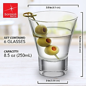 Bormioli Rocco 6-Pack YPSILON Cocktail Glasses set - 8.5 Ounce, Bar Glass, Stemless Martini Glasses for All Alcoholic Beverages like Margarita, Manhattans, Bourbon, Vodka, Gin, Lead-Free Whiskey Glass