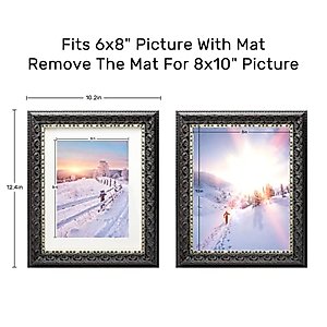 MEIGIX Home 8x10 Frame with High Definition Glass Surface, Anti-Wood Matt Frame, Display Picture 6x8 with Pad or 8x10 without Pad, for Wall or Desktop Display (Barocco Black)
