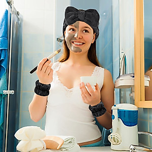 BESARME 3 Pieces Face Wash Headband and Wristband Set Spa Headband Makeup Skincare Headbands Hair Accessories for Women Wrist Towels Wrist Bands for Washing Face (Black)