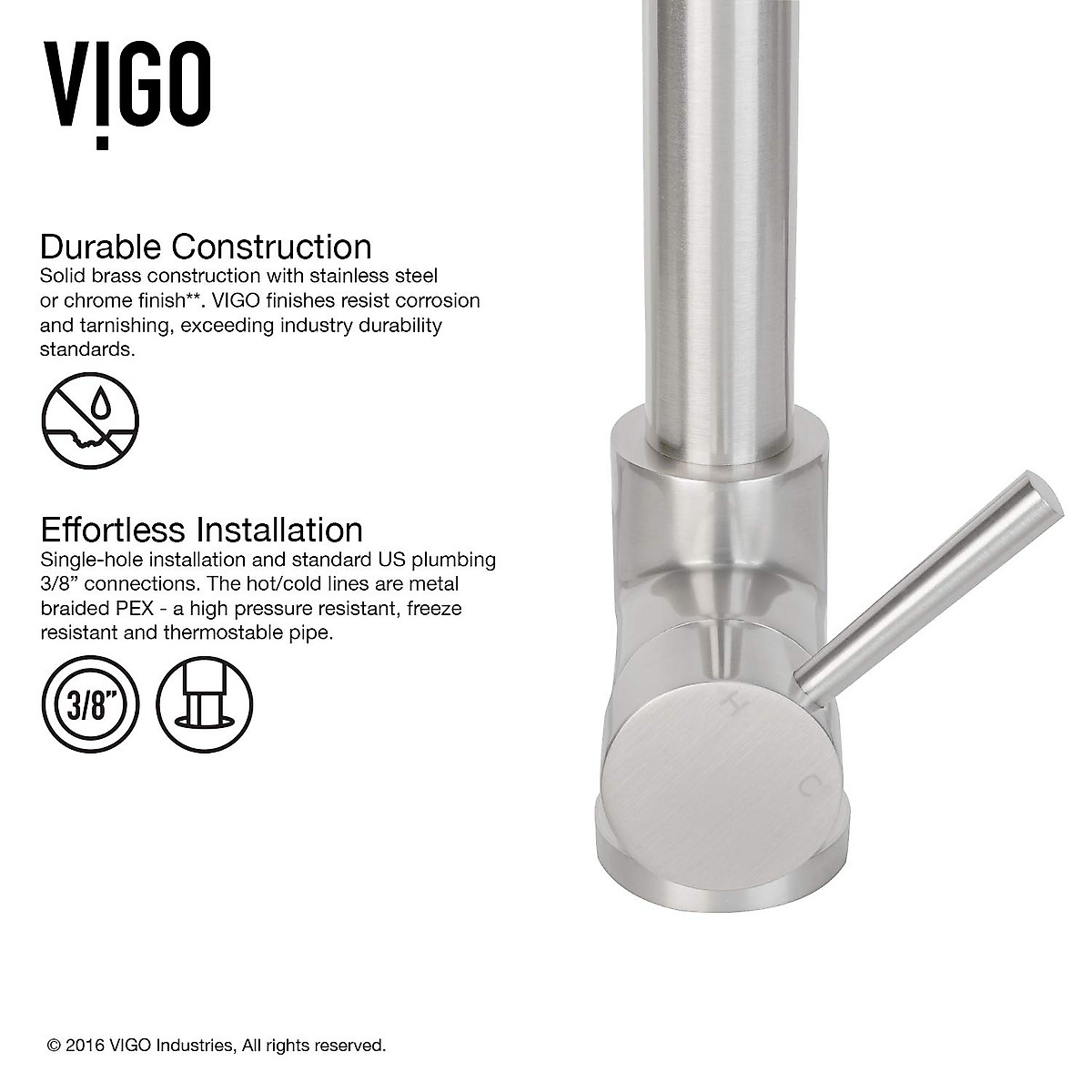 VIGO VG02007STK2 27" H Zurich Single-Handle with Pull-Down Sprayer Kitchen Faucet with Soap Dispenser in Stainless Steel