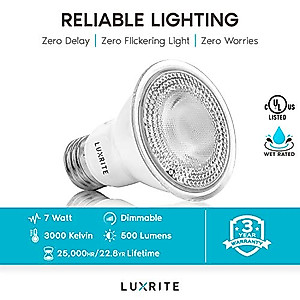 LUXRITE 6 Pack PAR20 LED Bulbs, 50W Equivalent, 3000K Soft White, Dimmable LED Spotlight Bulb, Indoor Outdoor, 7W, 500 Lumens, Wet Rated, E26 Standard Base, UL Listed