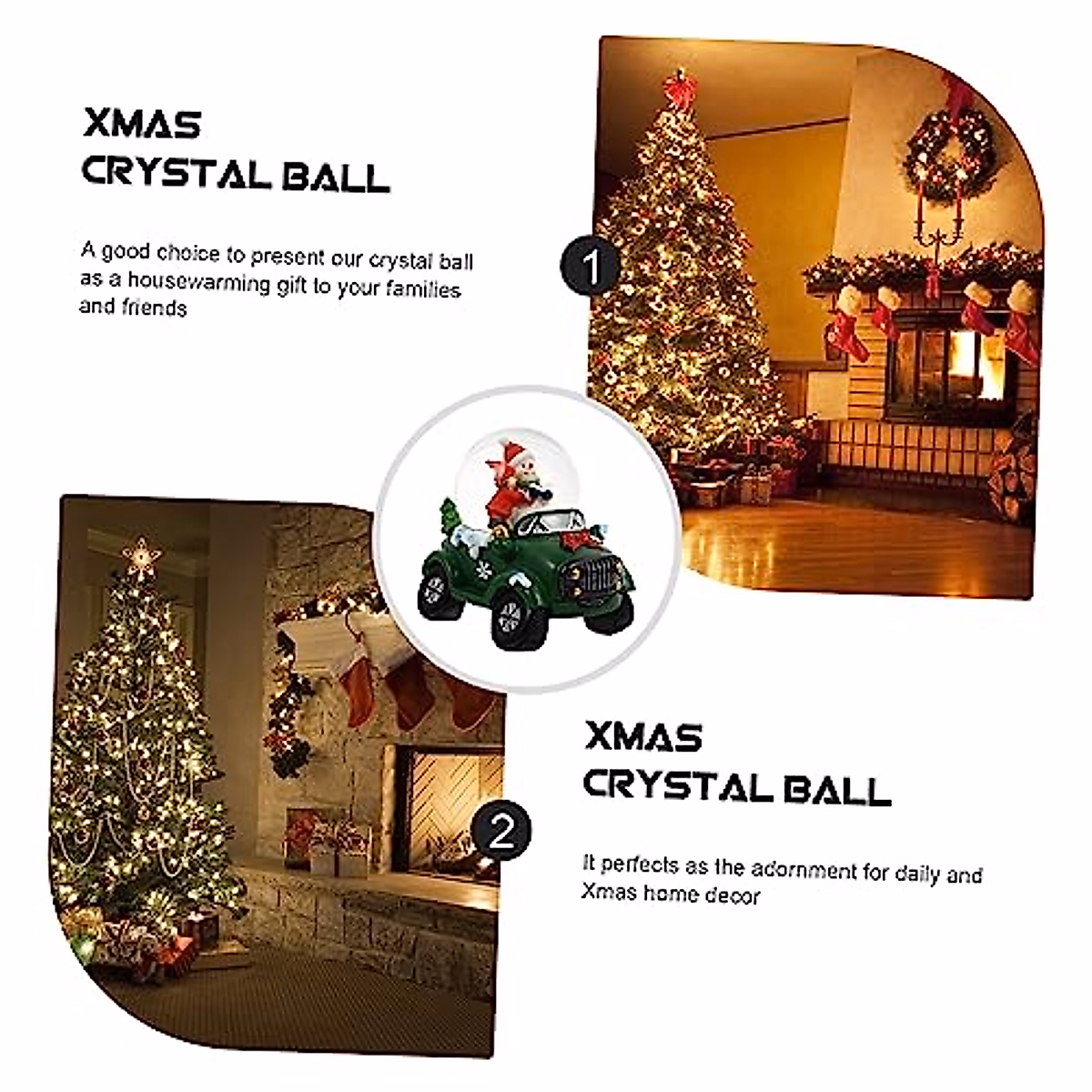 Abaodam Crystal Ball Car Santa Claus Snow Globe Model Truck Santa Ornament Santa Snow Globe LED Water Glittering Birthday Gift Xmas Craft Decor Desktop Decor Home Use Desktop Decor LED 1pc