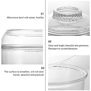 Housoutil Glass Noodle Bowls Transparent Pasta Noodles Bowl with Lid and Handle, Glass Soup Bowl for Noodles, Soup, Cereals- Glass Glass Soup Bowls