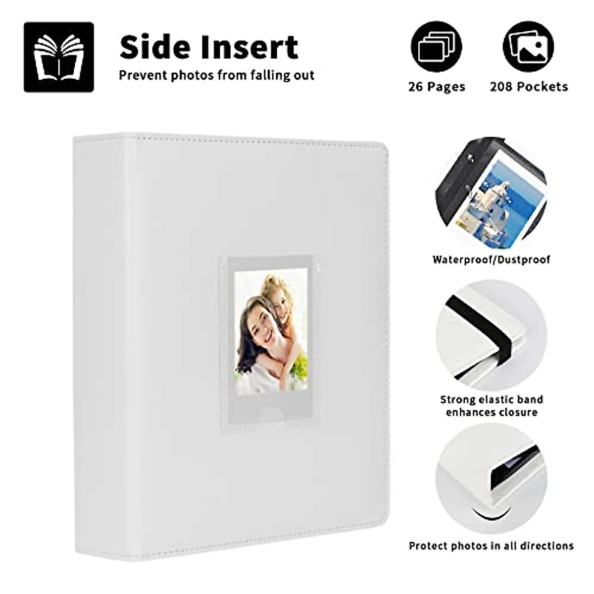 288 Vertical Photos for Instax Mini Photo Album, Front Window, Polaroid Book Album 2x3 for Fujifilm Instax Mini Film 11 9 8 40, Polaroid 300, HP Sprocket, K-pop Photocards (White)