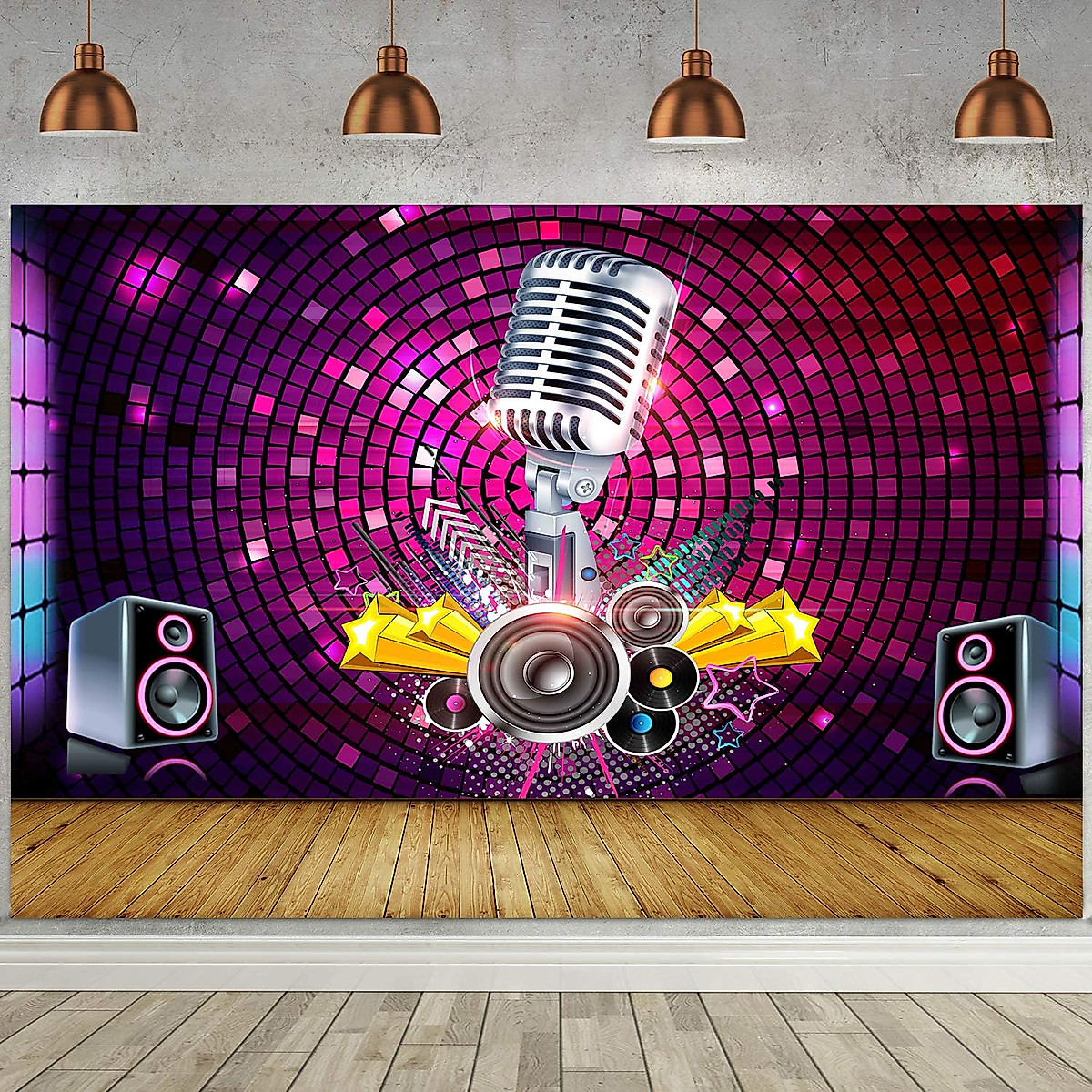 MEETSIOY 10x7ft Karaoke Photography Backdrop Wood Floor Microphone Sound Background Themed Party Photo Booth Backdrop BJMYMT112