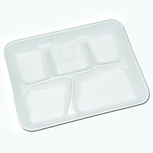 Pactiv YTH10500SGBX Lightweight Foam School Trays, White, 5-Compartment, 8 1/4 x 10 1/2 (Case of 500)