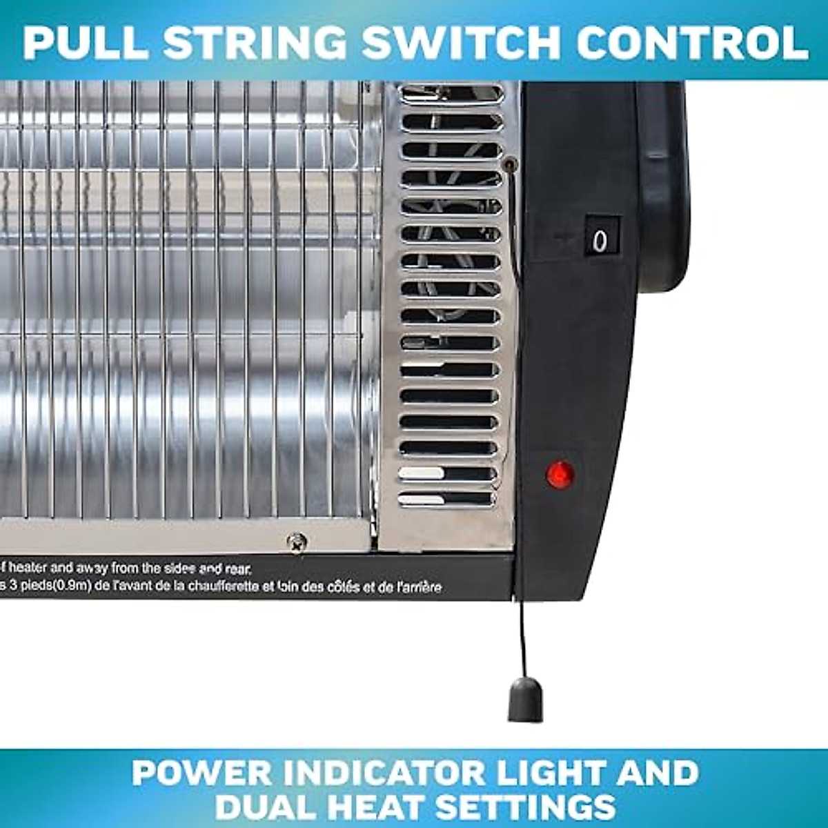 Comfort Zone Ceiling Mounted Space Heater, 90 Degree Adjustable Tilt, Dual Quartz, Radiant, Electric, Safety Grille, Overheat Protection, Hardware Included, Ideal for Workshop, Garage, 1,500W, CZQTV5M