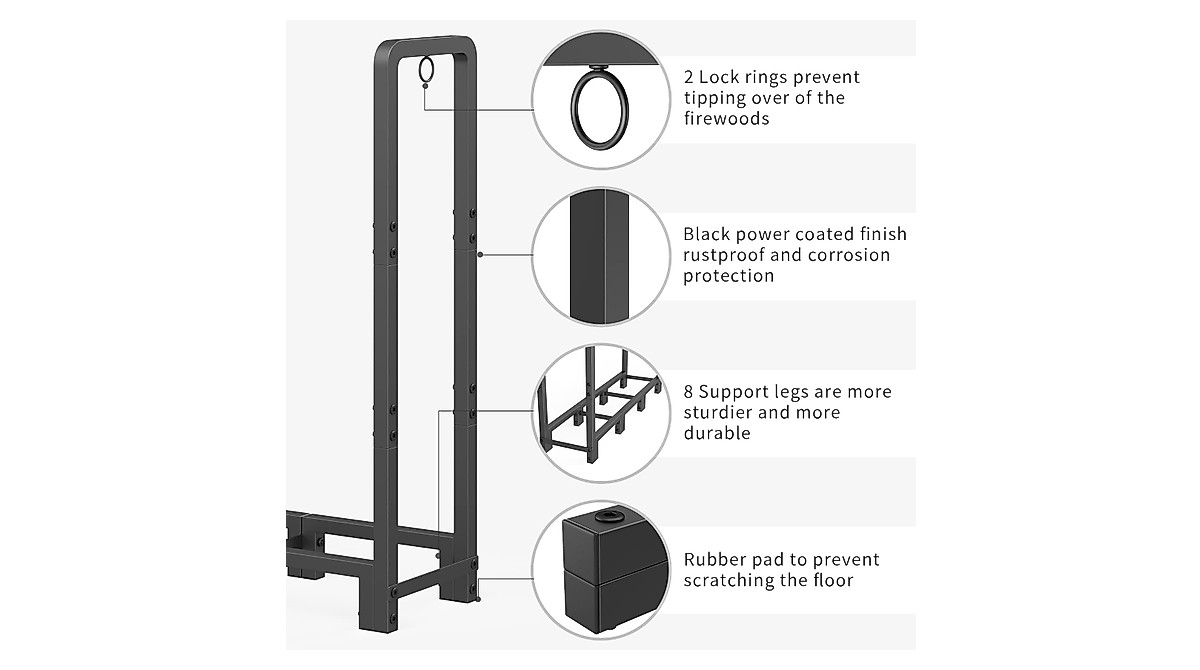 Mr IRONSTONE 4ft Firewood Rack Outdoor Indoor, Upgraded Heavy Duty ...