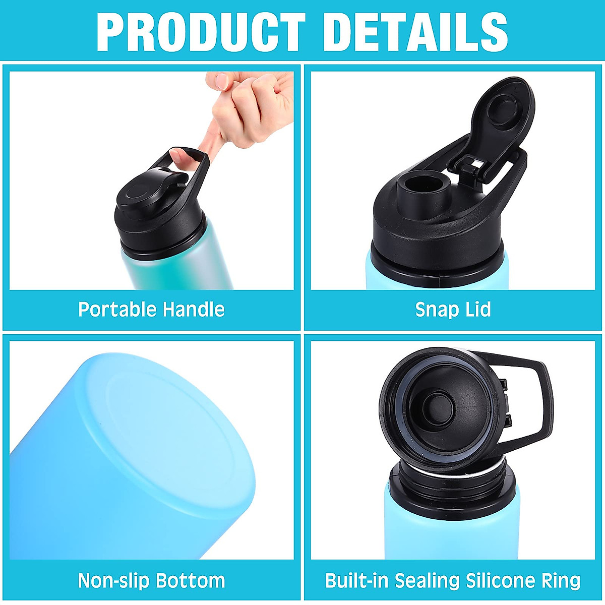 Yinder 16 PCS 20oz Aluminum Water Bottle Bulk Multicolor Reusable Sports Bottle with Snap Lids Multipack Vacuum Water Flask for Travel Camping, Picnics, Gym, Hiking, Cycling, Fishing