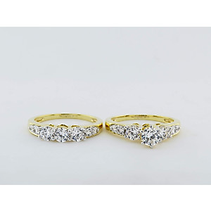 Dazzlingrock Collection 1.80 Carat (Cttw) 14K Round Diamond Women 3 Stone Engagement Ring Set, Yellow Gold, Size 7