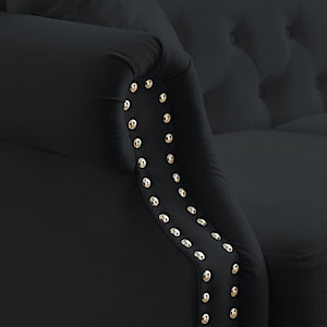 Chesterfield Sofa Velvet for Living Room, Lounge Sofa Tufted Couch with Rolled Arms and Nailhead for Living Room, Bedroom, Office, Apartment (Black, 2-Seater)