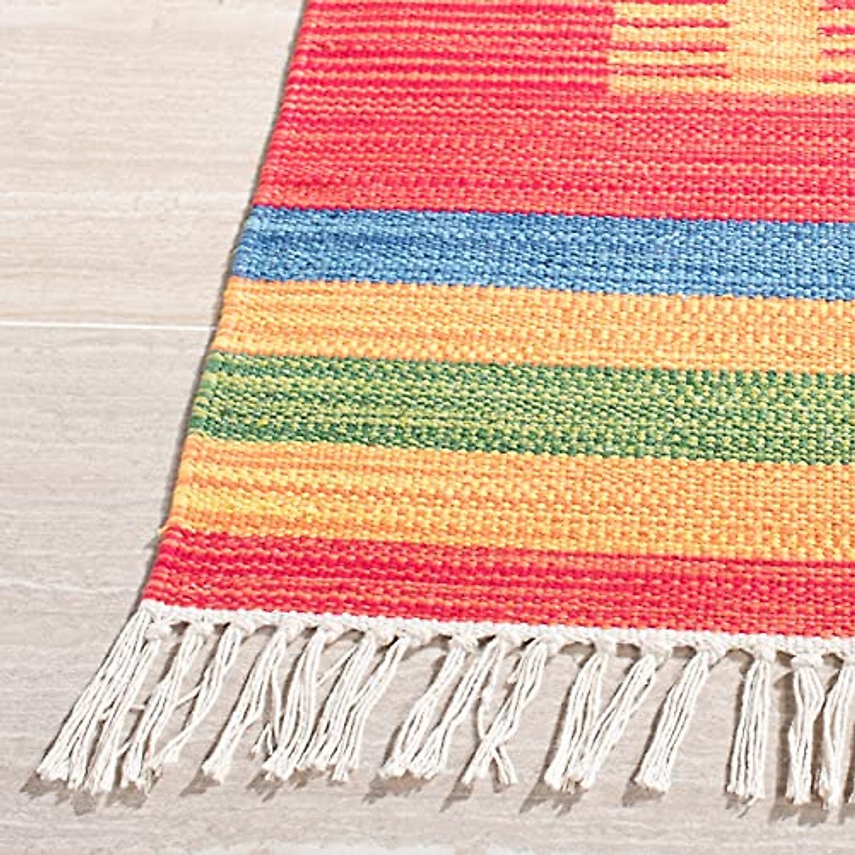 SAFAVIEH Montauk Collection 5' x 8' Blue/Red MTK555M Handmade Boho Cotton Living Room Dining Bedroom Area Rug