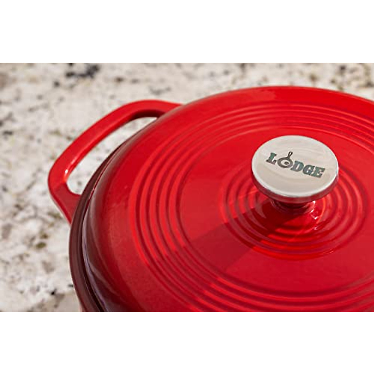Lodge 6 Quart Enameled Cast Iron Dutch Oven with Lid – Dual Handles – Oven Safe up to 500° F or on Stovetop - Use to Marinate, Cook, Bake, Refrigerate and Serve – Island Spice Red