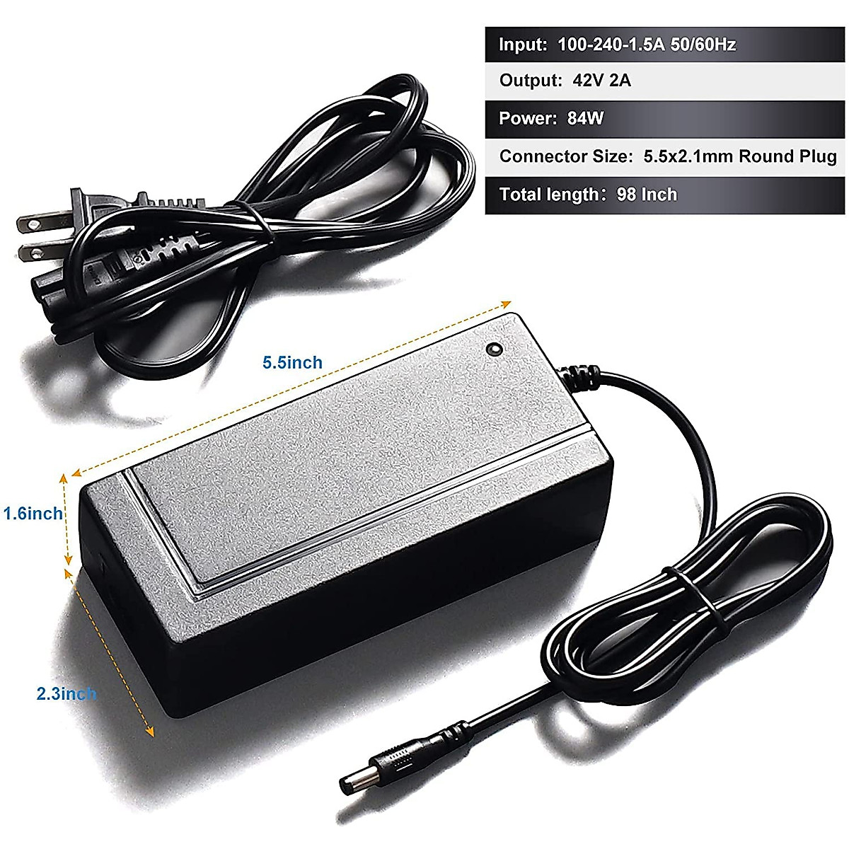 42V 2A Battery Charger, Power Supply Adapter 36V Battery Adapter Charger Automotive Battery Charger, Sports Lithium Battery Maintainer