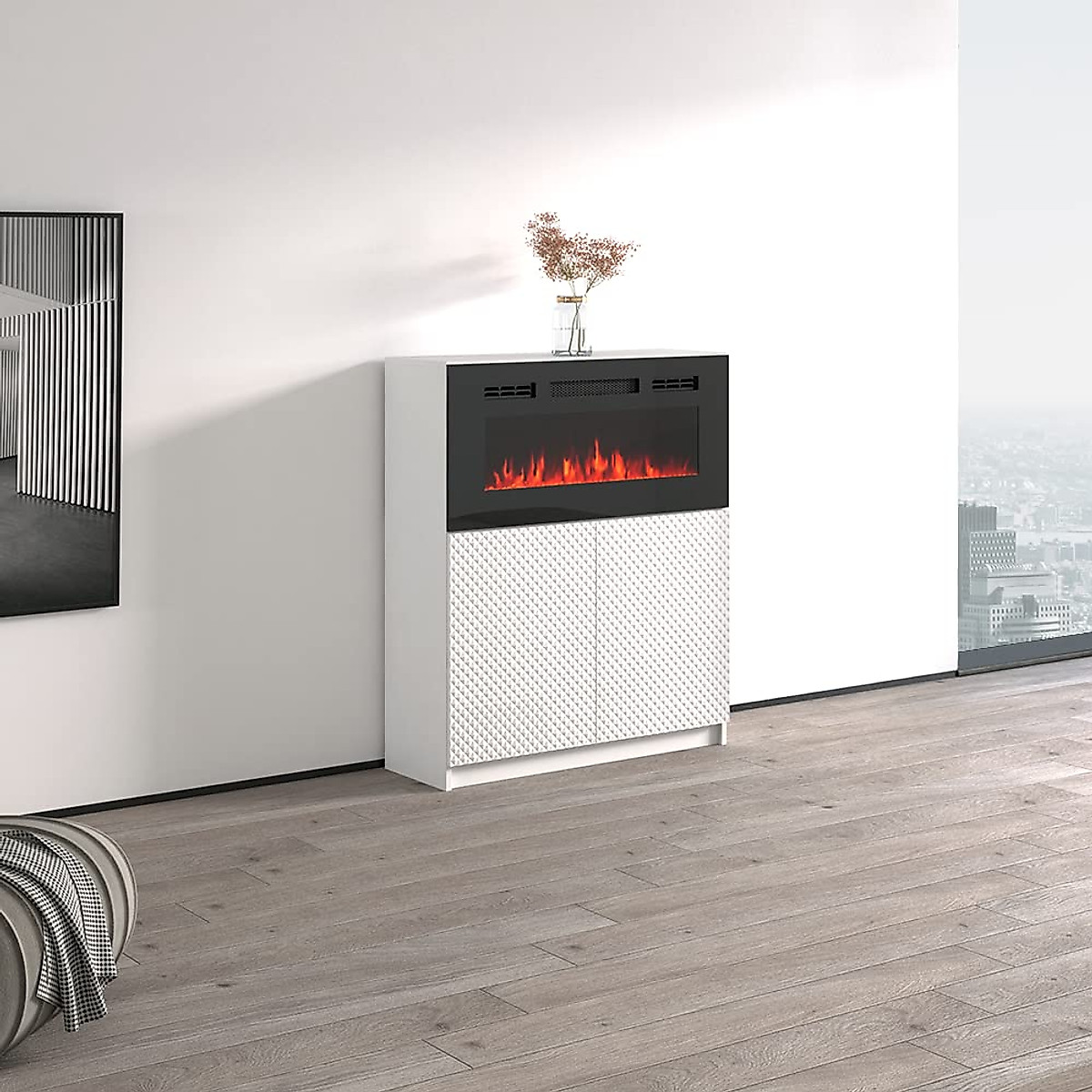 Meble Furniture Carla 01 BL-EF Electric Fireplace Sideboard