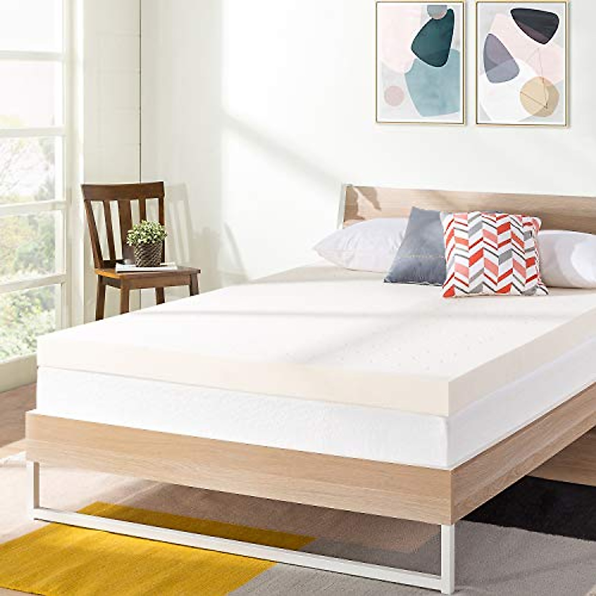 Best Price Mattress 4 Inch Ventilated Memory Foam Mattress Topper, CertiPUR-US Certified, Queen