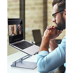 AboveTEK Laptop Stand, Adjustable Laptop Riser, Aluminum Computer Stand for Laptop up to 17.3 Inches, Portable Laptop Holder Compatible with MacBook Pro, HP, Ergonomic Desktop for Office, Home, Grey