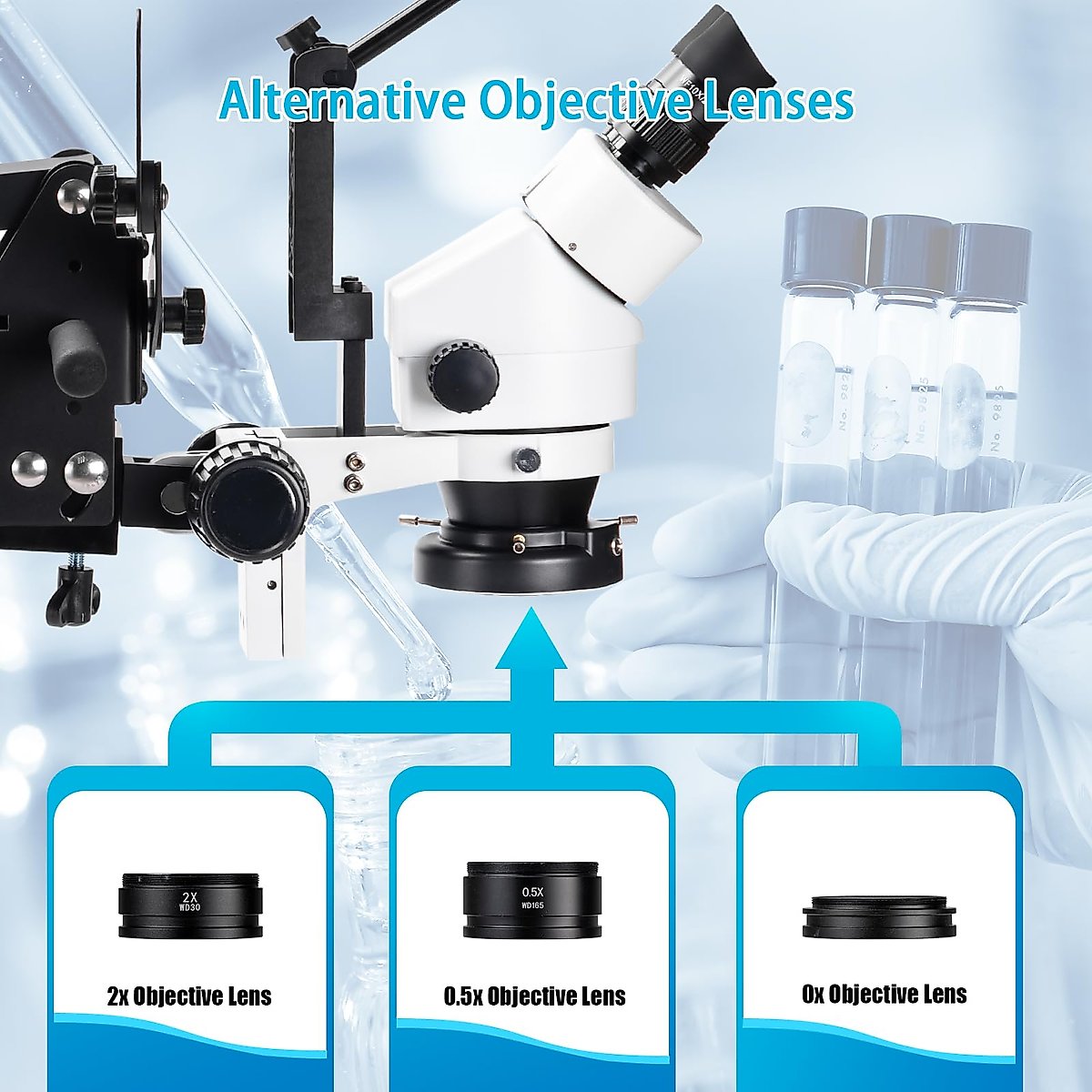 DZQ Micro Inlaid Mirror 7X-45X Multi-Directional Microscope Set Working Distance 3.7-11.8 inch Micro-Setting Microscope Spring Bracket with Ring Light(Upgraded Version)