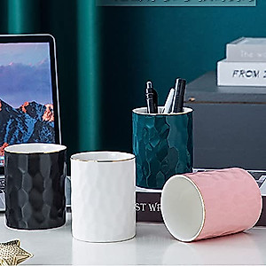 LifePassion Pen Pencil Holder for Desk, Ceramic Pen Pencil Cup, Stylish Desk Pen Organizer, White