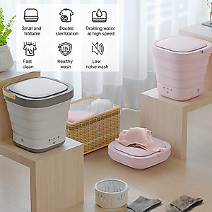 6.6LBS Mini portable washing machine, Foldable washing machine with spin dryer, Portable washer and dryer combo machine, Perfect for Small Clothes, apartments, Camping, Travelling (9L 60W high speed)