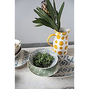 Creative Co-Op Hand-Painted and Debossed Stoneware Platter Serving Tray Serveware, 12.25", Blue & White