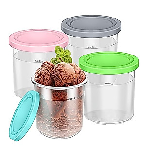 Ruizhihu Creami Pint Containers for Ninja Creami Pints And Lids - 4 Pack Compatible With Nc301 Nc300 Nc299amz Series Ice Cream Maker Airtight And Dishwasher Safe Pint Containers