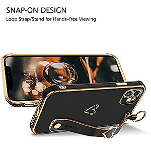 Telaso iPhone 11 Love Heart Case - Cute Wristband Kickstand & Soft TPU Bumper for Girls & Women - Black