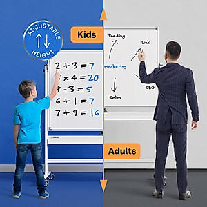 Rolling Magnetic Whiteboard 48 x 36 - Large Portable Dry Erase Board with Stand - Double Sided Easel Style Whiteboard with Wheels - Mobile Standing Whiteboard for Office, Classroom & Home