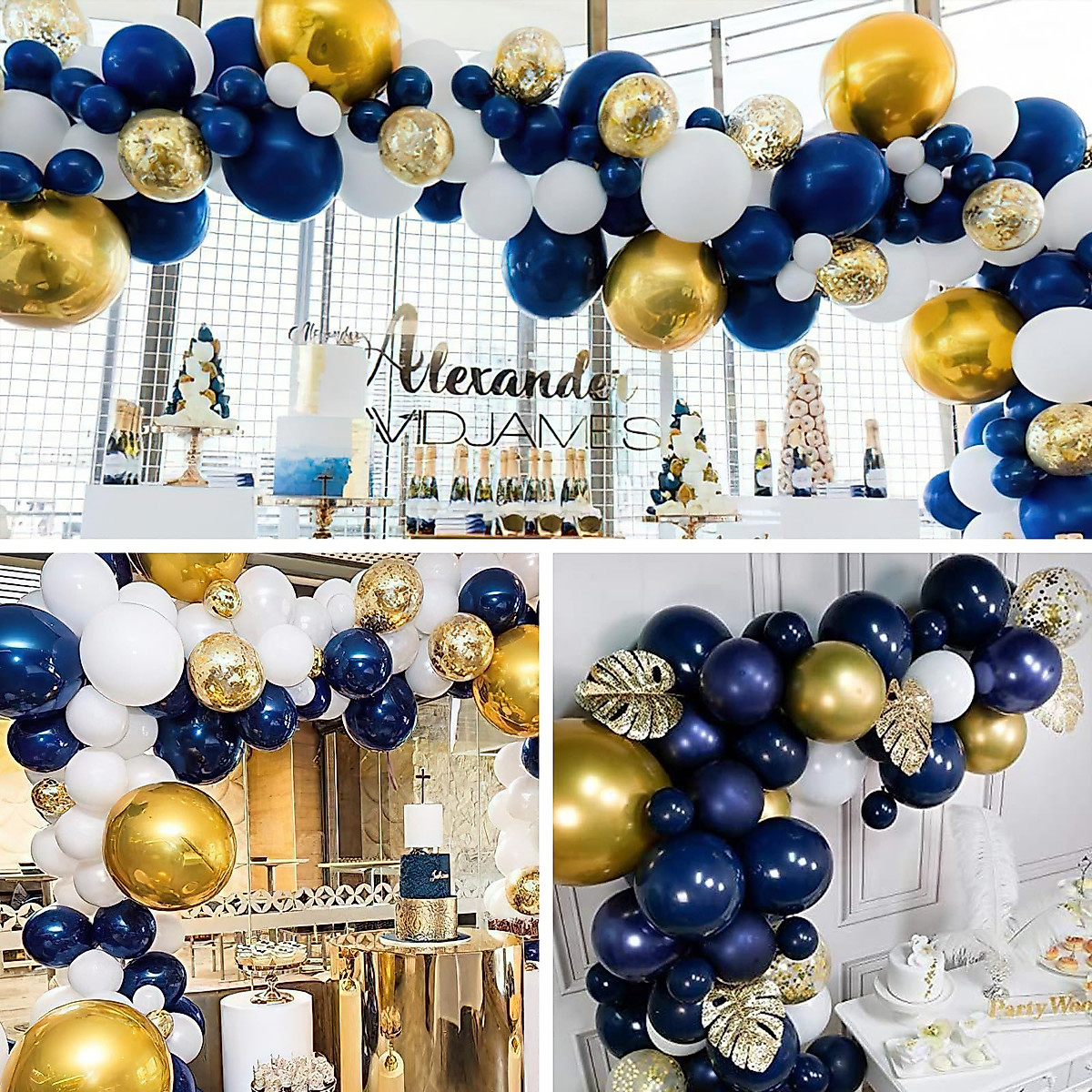 PartyWoo Navy Blue Gold Balloons, 40 pcs Latex Balloons, Navy Blue Balloons, Gold Confetti Balloons and Metallic Gold Balloons, Party Balloons for Navy Blue and Gold Wedding, Navy Gold Baby Shower