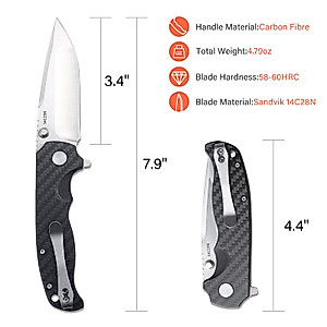 Monikala Pocket Knives & Folding Knives, 3.4" Carbon Fiber Pocket Knife Set, Liner Lock Pocket Knife, 14C28N Blade, Superior Pocket Knife for Women Man, Folding Pocket Knife for Chritmas Gift